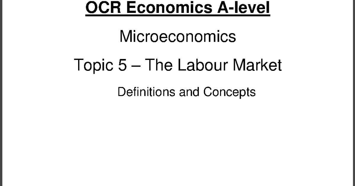 Bundle - The Labour Market - OCR - PMT Education