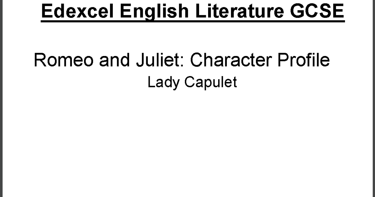 Character Profiles - Romeo and Juliet - Edexcel - PMT Education