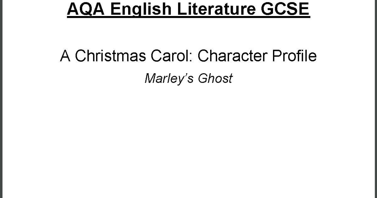 Characters Profiles - A Christmas Carol - AQA - PMT Education