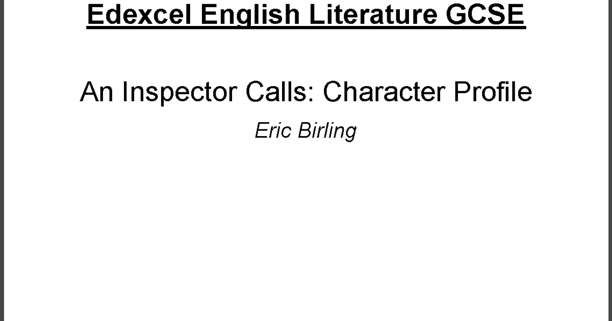 Character Profiles - An Inspector Calls - Edexcel - PMT Education