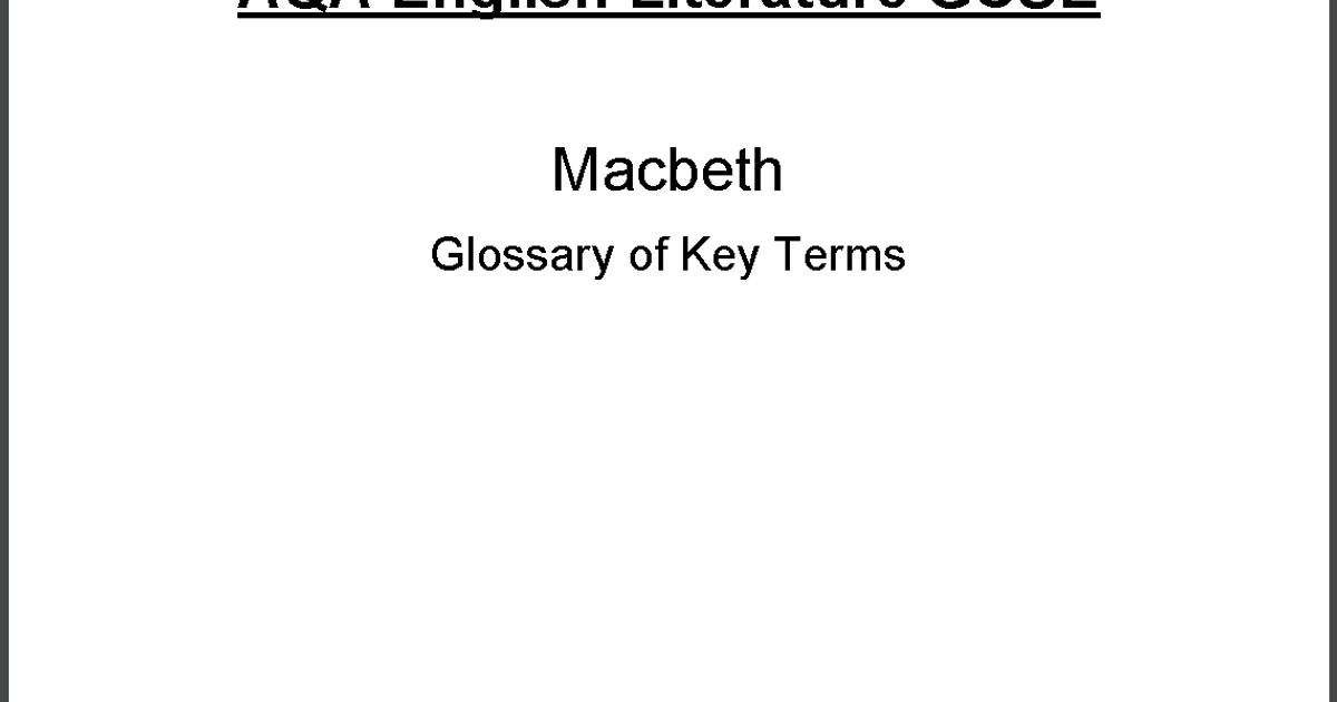 Key Terms - Macbeth - AQA - PMT Education