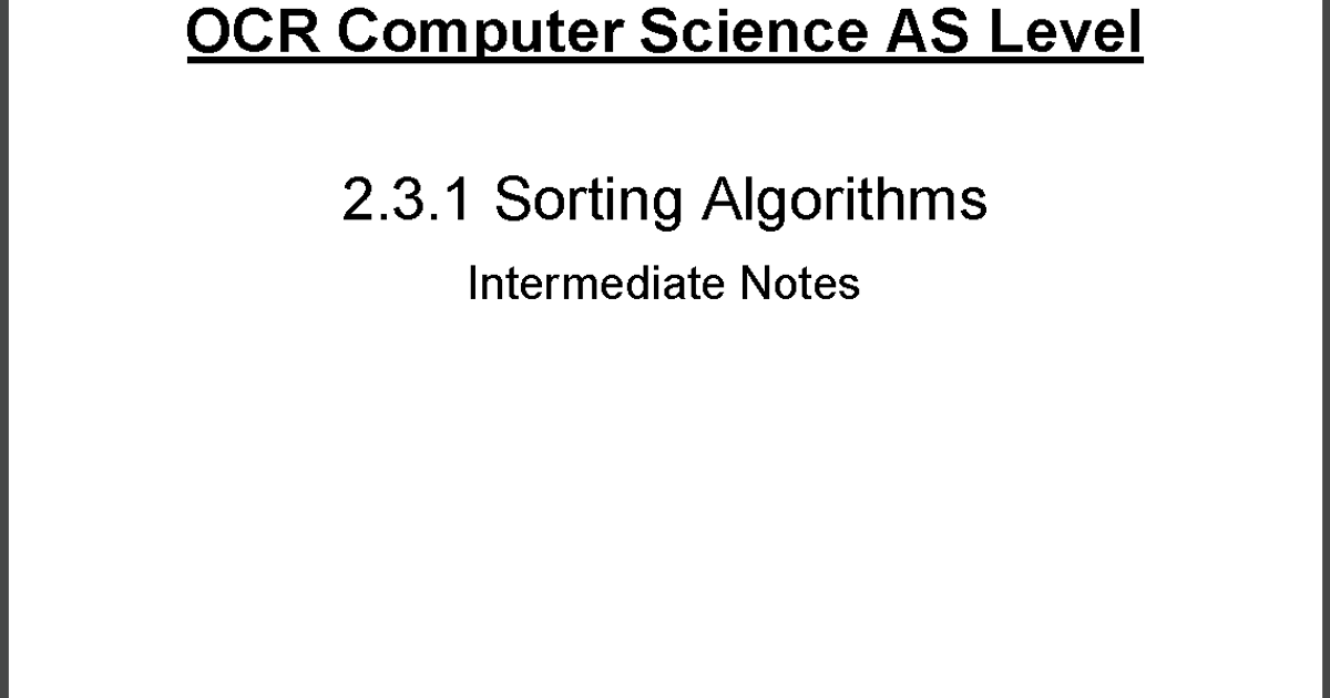 OCR AS-Level Intermediate Notes - Algorithms - PMT Education OCR AS-Level Intermediate Notes - Algorithms - PMT Education