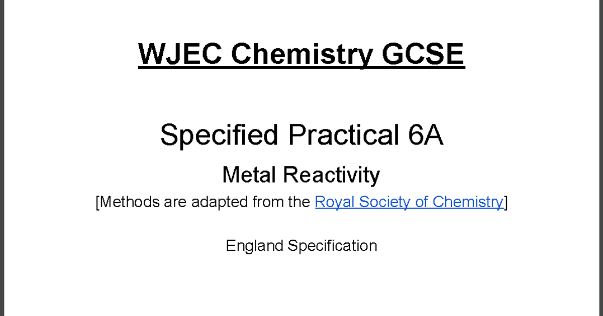 Wjec England Gcse Chemistry Practical Notes Pmt Education