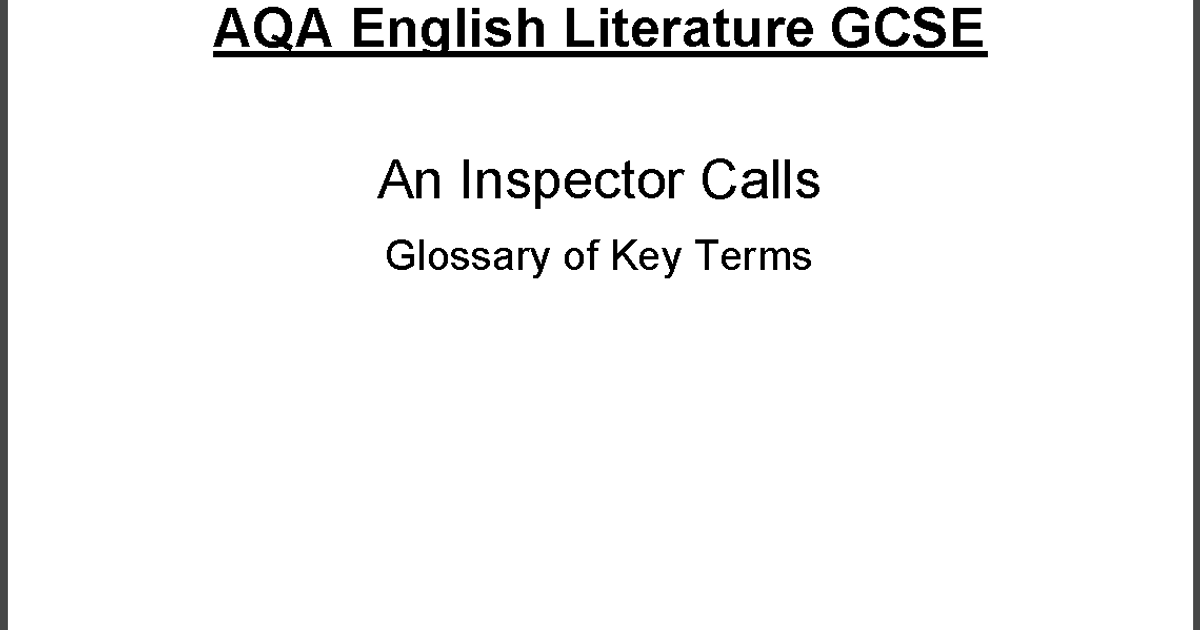 Key Terms - An Inspector Calls - AQA - PMT Education